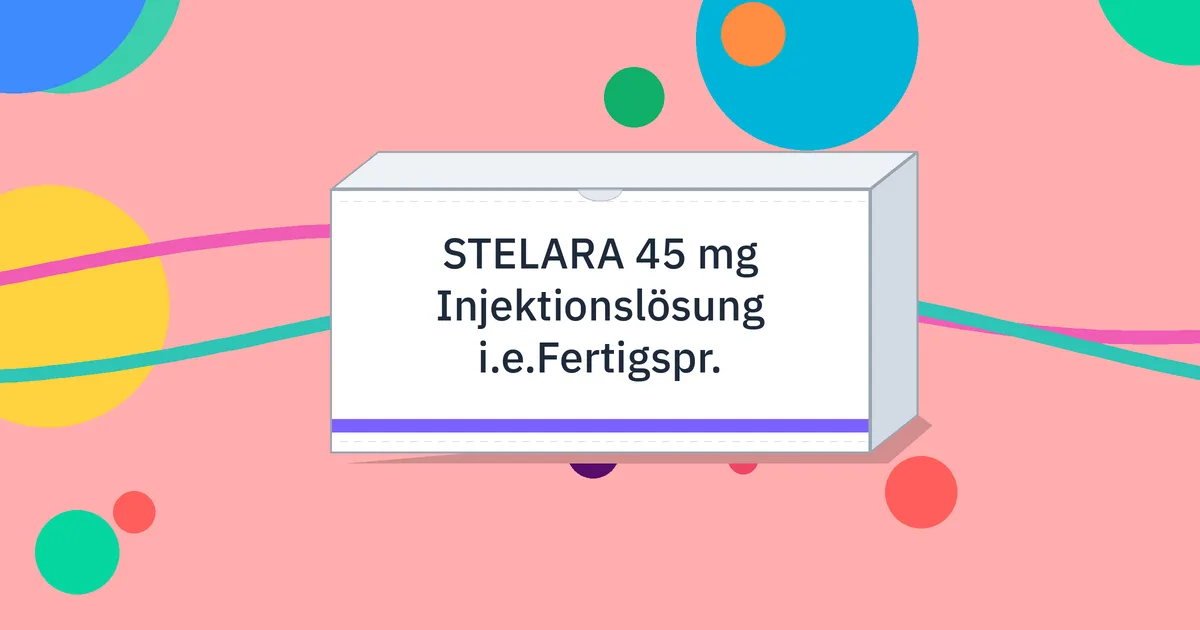 Symbolbild: Packung mit der Aufschrift STELARA 45 mg Injektionslösung i.e.Fertigspr. (PZN 19075526) – Verfügbarkeit und Bezug in Apotheken in Frankfurt am Main