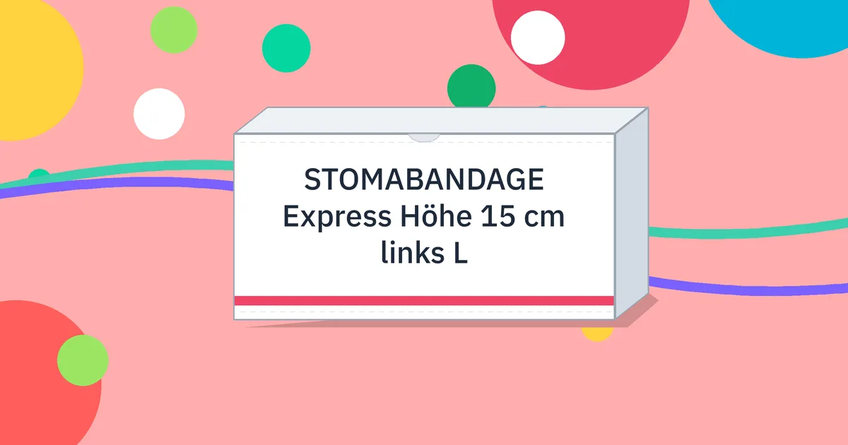 Symbolbild: Packung mit der Aufschrift STOMABANDAGE Express Höhe 15 cm links L (PZN 16507853) – Verfügbarkeit und Bezug in Apotheken in Frankfurt am Main