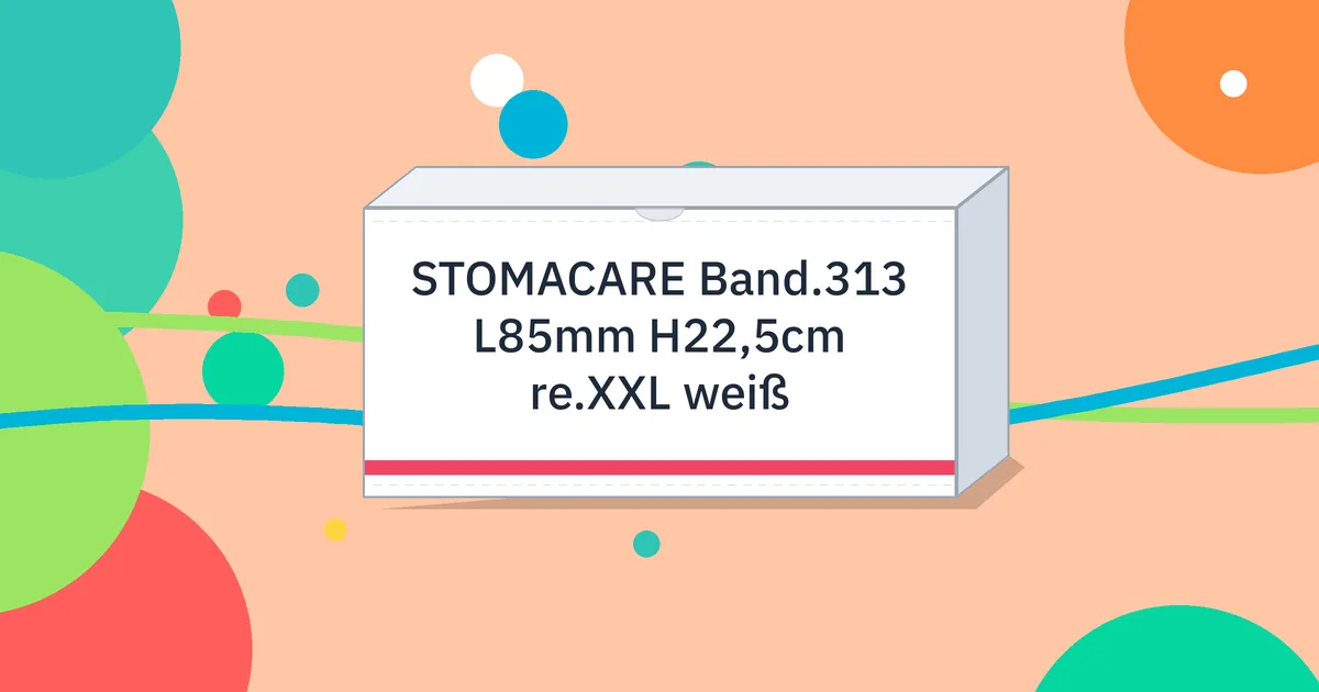 Symbolbild: Packung mit der Aufschrift STOMACARE Band.313 L85mm H22,5cm re.XXL weiß (PZN 09436957) – Verfügbarkeit und Bezug in Apotheken in Frankfurt am Main