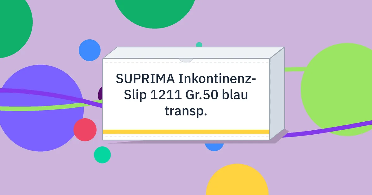 Symbolbild: Packung mit der Aufschrift SUPRIMA Inkontinenz-Slip 1211 Gr.50 blau transp. (PZN 01365979) – Verfügbarkeit und Bezug in Apotheken in Frankfurt am Main