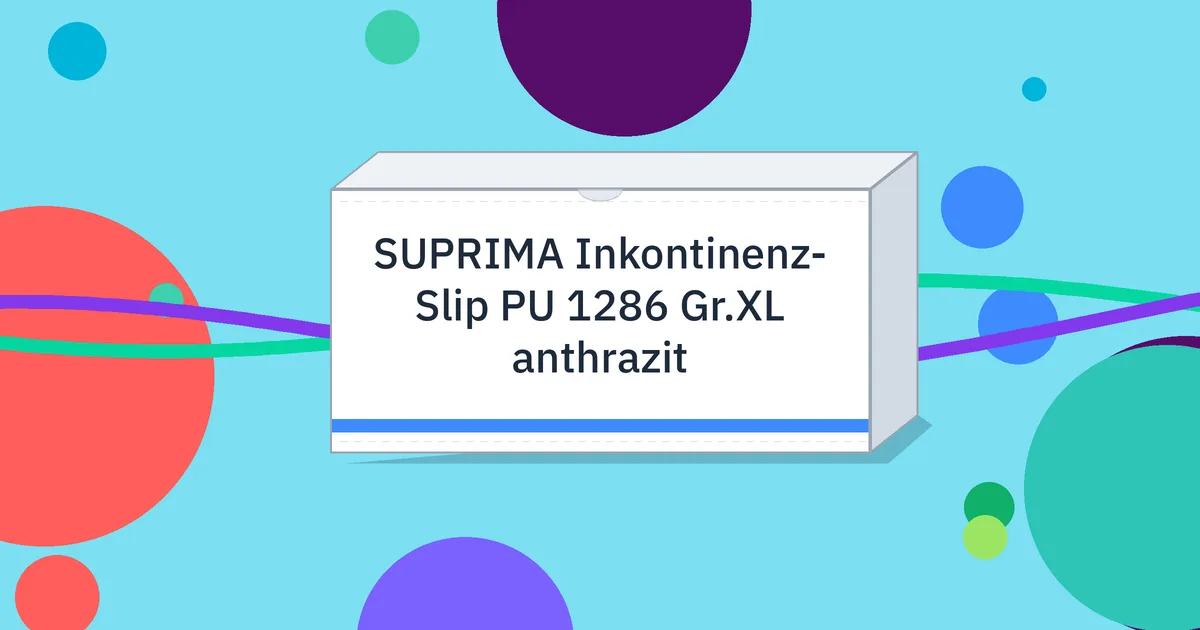 Symbolbild: Packung mit der Aufschrift SUPRIMA Inkontinenz-Slip PU 1286 Gr.XL anthrazit (PZN 10637276) – Verfügbarkeit und Bezug in Apotheken in Frankfurt am Main