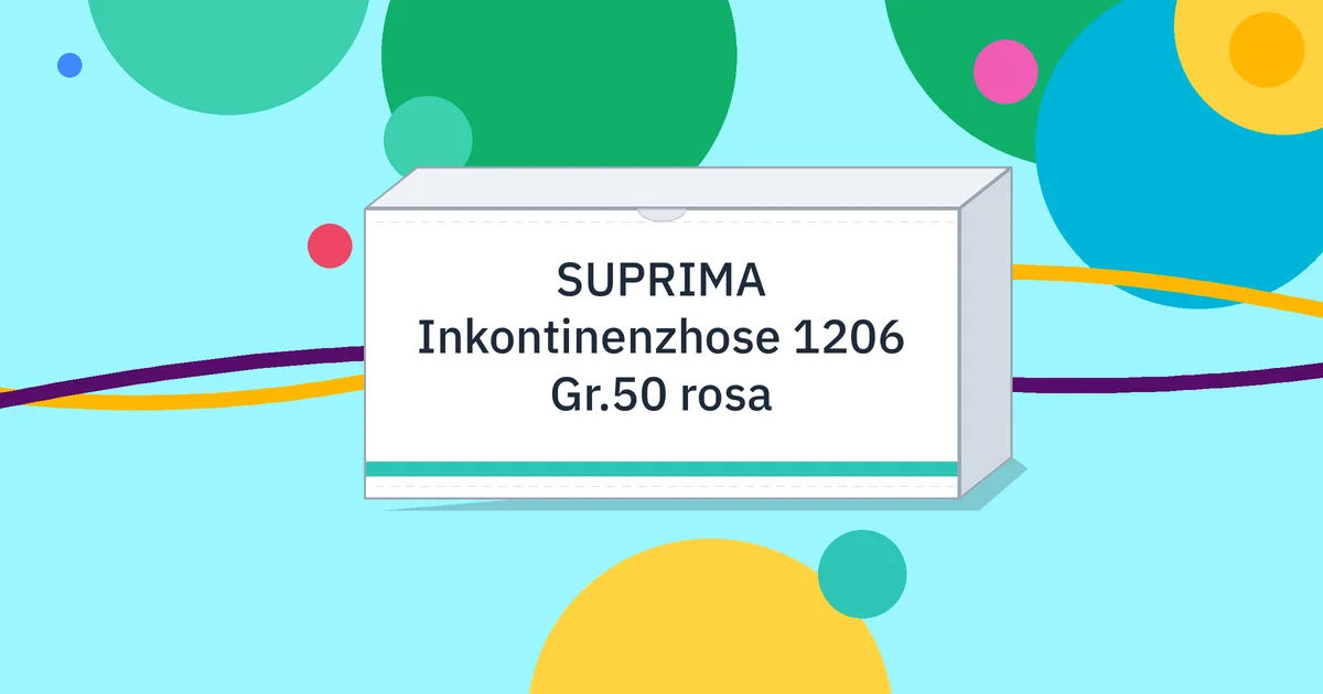Symbolbild: Packung mit der Aufschrift SUPRIMA Inkontinenzhose 1206 Gr.50 rosa (PZN 03021600) – Verfügbarkeit und Bezug in Apotheken in Frankfurt am Main