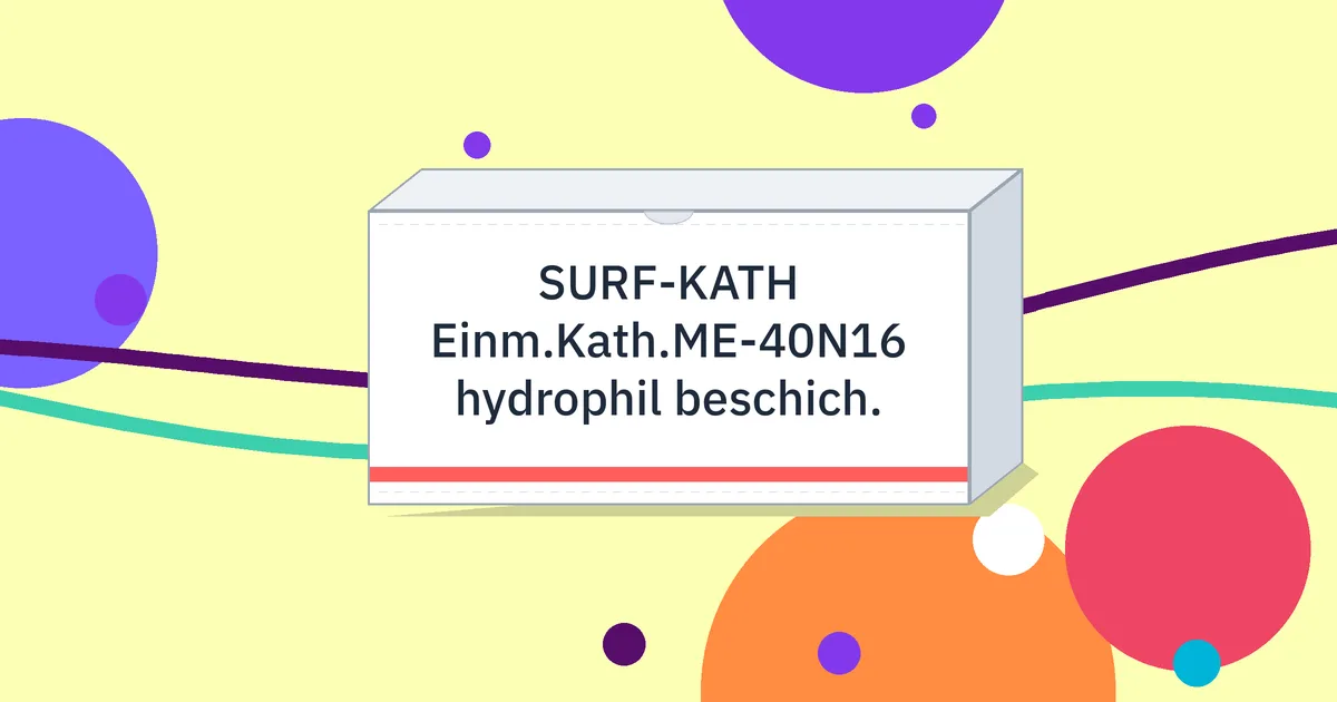 Symbolbild: Packung mit der Aufschrift SURF-KATH Einm.Kath.ME-40N16 hydrophil beschich. (PZN 05549529) – Verfügbarkeit und Bezug in Apotheken in Frankfurt am Main