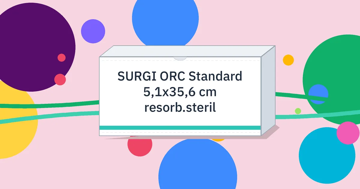 Symbolbild: Packung mit der Aufschrift SURGI ORC Standard 5,1x35,6 cm resorb.steril (PZN 18741369) – Verfügbarkeit und Bezug in Apotheken in Frankfurt am Main