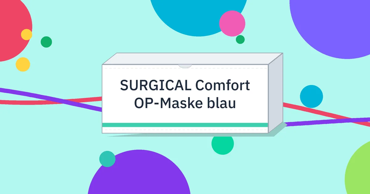 Symbolbild: Packung mit der Aufschrift SURGICAL Comfort OP-Maske blau (PZN 07704454) – Verfügbarkeit und Bezug in Apotheken in Frankfurt am Main