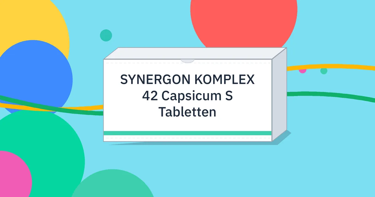 Symbolbild: Packung mit der Aufschrift SYNERGON KOMPLEX 42 Capsicum S Tabletten (PZN 18387376) – Verfügbarkeit und Bezug in Apotheken in Frankfurt am Main