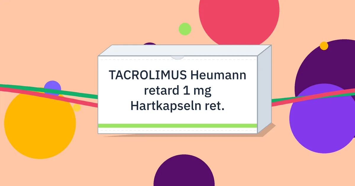Symbolbild: Packung mit der Aufschrift TACROLIMUS Heumann retard 1 mg Hartkapseln ret. (PZN 18490789) – Verfügbarkeit und Bezug in Apotheken in Frankfurt am Main