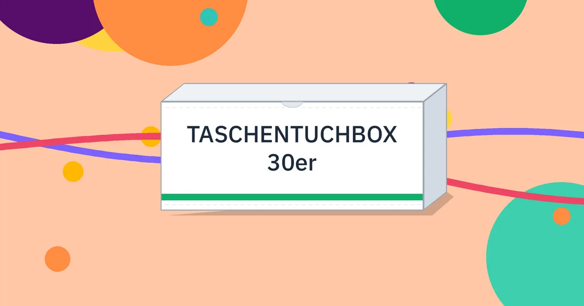 Symbolbild: Packung mit der Aufschrift TASCHENTUCHBOX 30er (PZN 04919504) – Verfügbarkeit und Bezug in Apotheken in Frankfurt am Main