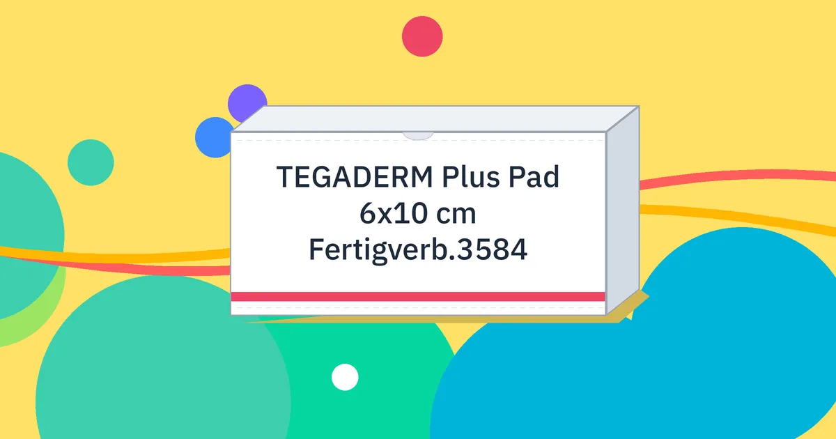 Symbolbild: Packung mit der Aufschrift TEGADERM Plus Pad 6x10 cm Fertigverb.3584 (PZN 05384465) – Verfügbarkeit und Bezug in Apotheken in Frankfurt am Main
