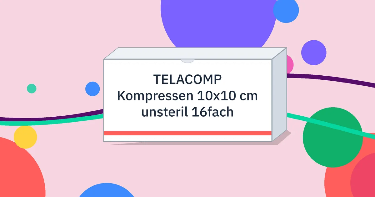 Symbolbild: Packung mit der Aufschrift TELACOMP Kompressen 10x10 cm unsteril 16fach (PZN 19890114) – Verfügbarkeit und Bezug in Apotheken in Frankfurt am Main