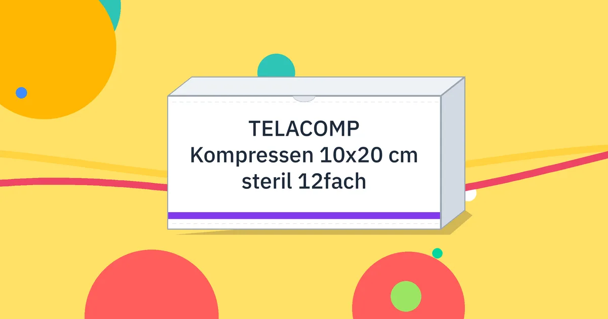 Symbolbild: Packung mit der Aufschrift TELACOMP Kompressen 10x20 cm steril 12fach (PZN 03543876) – Verfügbarkeit und Bezug in Apotheken in Frankfurt am Main