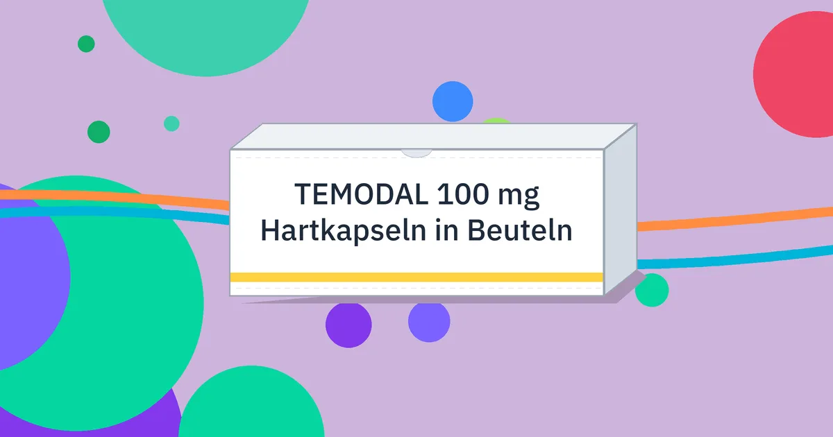 Symbolbild: Packung mit der Aufschrift TEMODAL 100 mg Hartkapseln in Beuteln (PZN 18769557) – Verfügbarkeit und Bezug in Apotheken in Frankfurt am Main