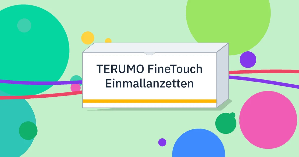 Symbolbild: Packung mit der Aufschrift TERUMO FineTouch Einmallanzetten (PZN 06633769) – Verfügbarkeit und Bezug in Apotheken in Frankfurt am Main