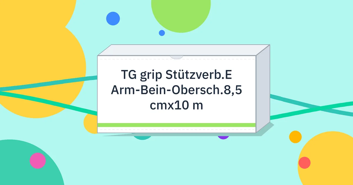 Symbolbild: Packung mit der Aufschrift TG grip Stützverb.E Arm-Bein-Obersch.8,5 cmx10 m (PZN 12775077) – Verfügbarkeit und Bezug in Apotheken in Frankfurt am Main