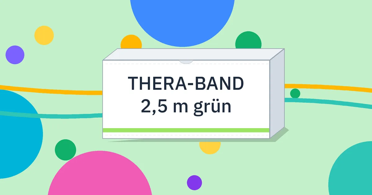 Symbolbild: Packung mit der Aufschrift THERA-BAND 2,5 m grün (PZN 19517160) – Verfügbarkeit und Bezug in Apotheken in Frankfurt am Main