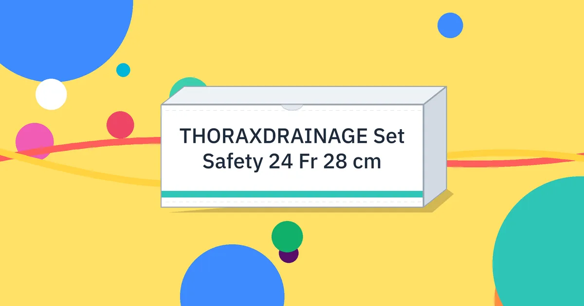 Symbolbild: Packung mit der Aufschrift THORAXDRAINAGE Set Safety 24 Fr 28 cm (PZN 13914629) – Verfügbarkeit und Bezug in Apotheken in Frankfurt am Main