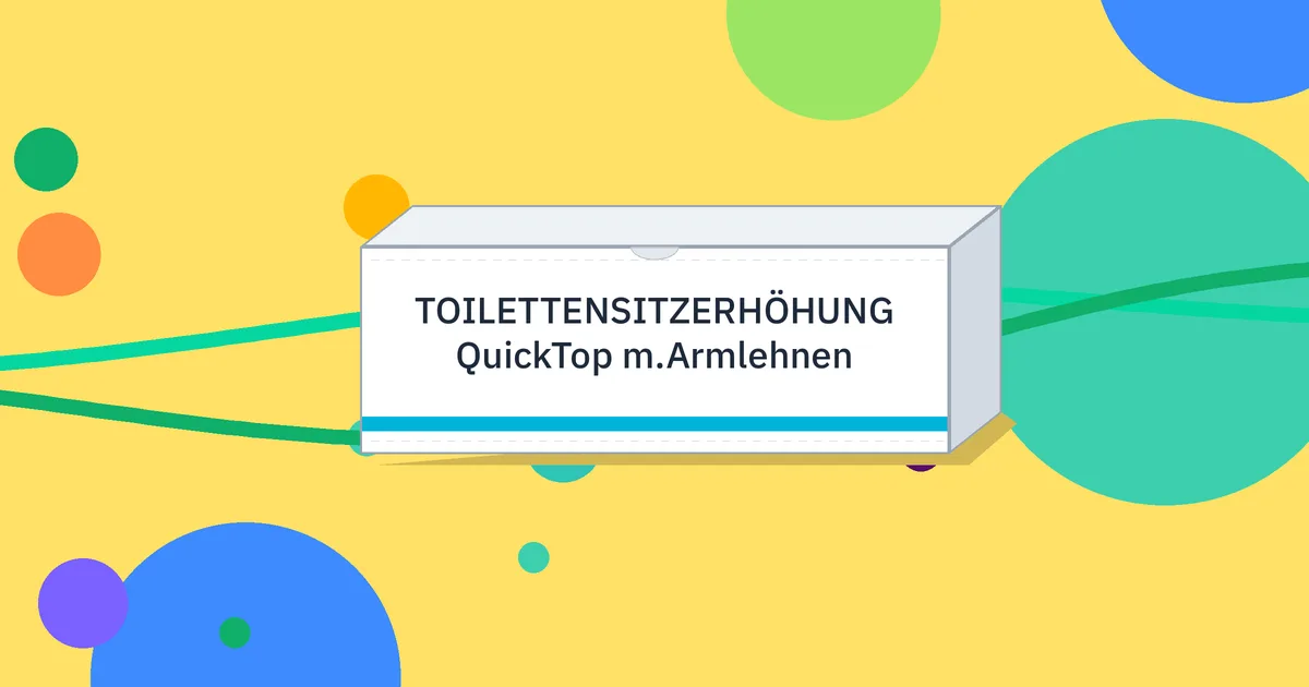 Symbolbild: Packung mit der Aufschrift TOILETTENSITZERHÖHUNG QuickTop m.Armlehnen (PZN 20046955) – Verfügbarkeit und Bezug in Apotheken in Frankfurt am Main