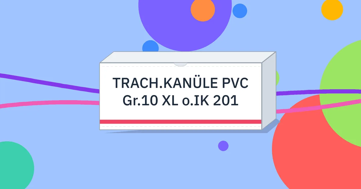 Symbolbild: Packung mit der Aufschrift TRACH.KANÜLE PVC Gr.10 XL o.IK 201 (PZN 06995277) – Verfügbarkeit und Bezug in Apotheken in Frankfurt am Main