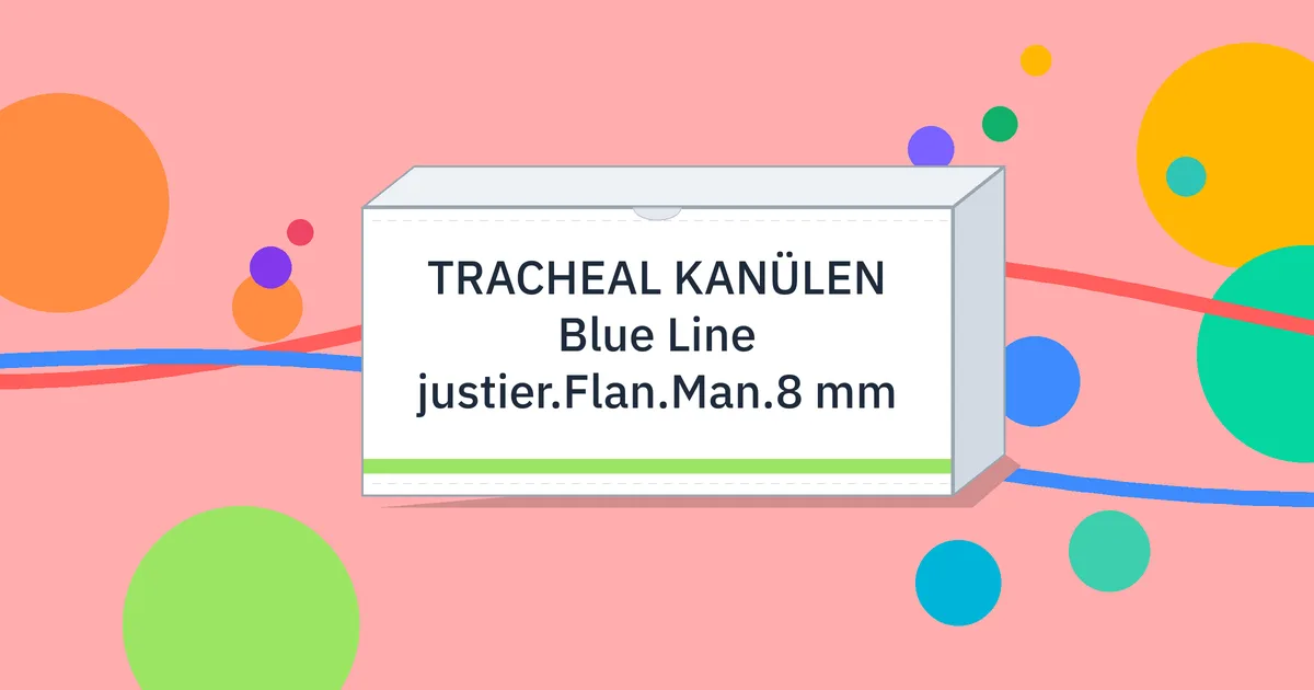 Symbolbild: Packung mit der Aufschrift TRACHEAL KANÜLEN Blue Line justier.Flan.Man.8 mm (PZN 02408981) – Verfügbarkeit und Bezug in Apotheken in Frankfurt am Main
