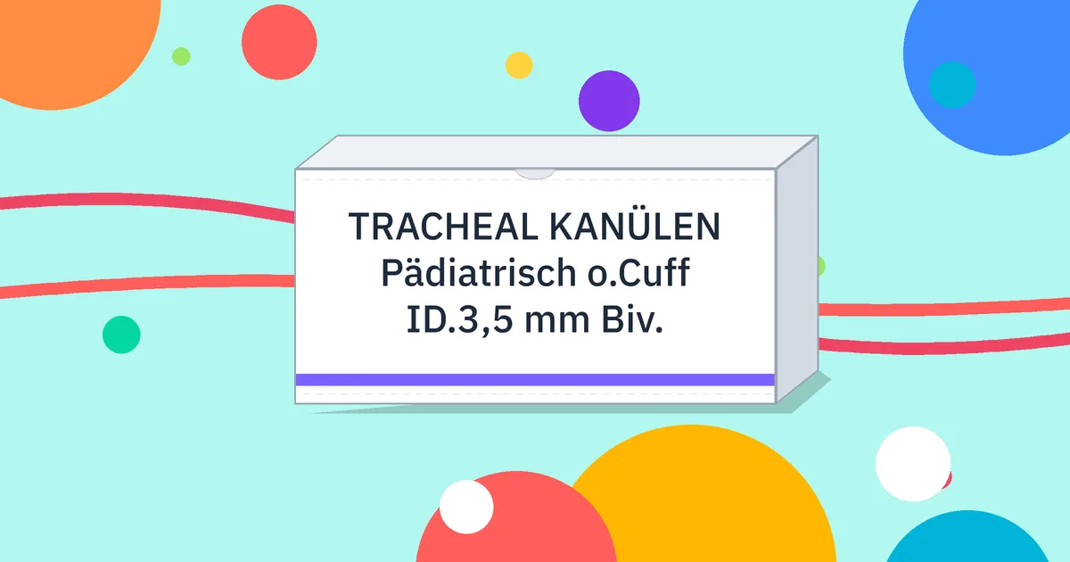 Symbolbild: Packung mit der Aufschrift TRACHEAL KANÜLEN Pädiatrisch o.Cuff ID.3,5 mm Biv. (PZN 02256554) – Verfügbarkeit und Bezug in Apotheken in Frankfurt am Main