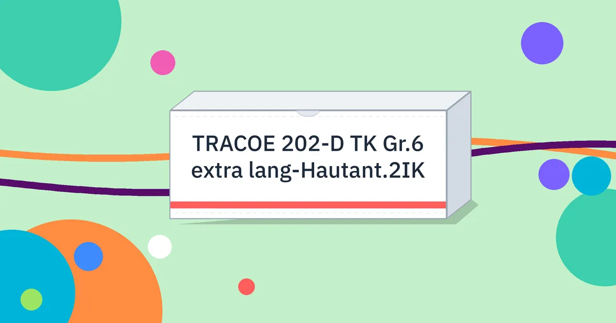 Symbolbild: Packung mit der Aufschrift TRACOE 202-D TK Gr.6 extra lang-Hautant.2IK (PZN 00914711) – Verfügbarkeit und Bezug in Apotheken in Frankfurt am Main