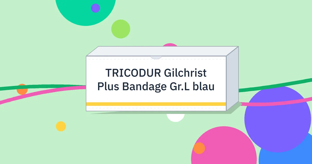 Symbolbild: Packung mit der Aufschrift TRICODUR Gilchrist Plus Bandage Gr.L blau (PZN 04983092) – Verfügbarkeit und Bezug in Apotheken in Frankfurt am Main