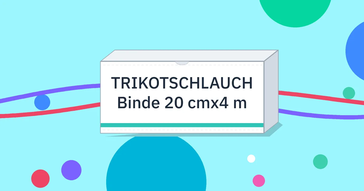 Symbolbild: Packung mit der Aufschrift TRIKOTSCHLAUCH Binde 20 cmx4 m (PZN 01721078) – Verfügbarkeit und Bezug in Apotheken in Frankfurt am Main