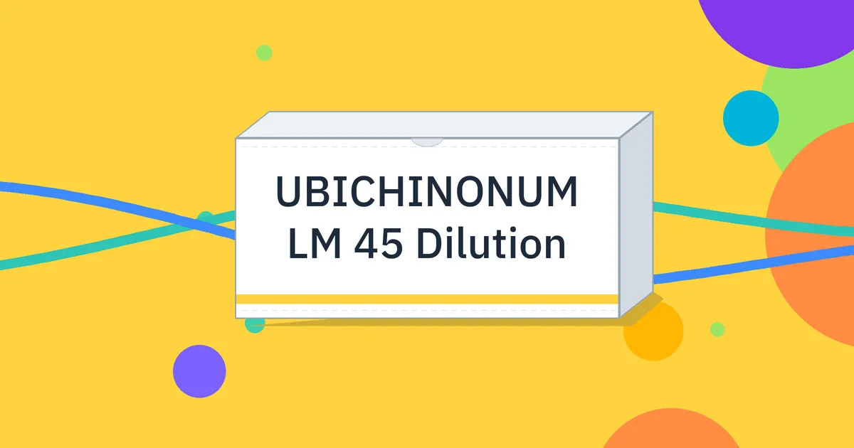 Symbolbild: Packung mit der Aufschrift UBICHINONUM LM 45 Dilution (PZN 13255055) – Verfügbarkeit und Bezug in Apotheken in Frankfurt am Main