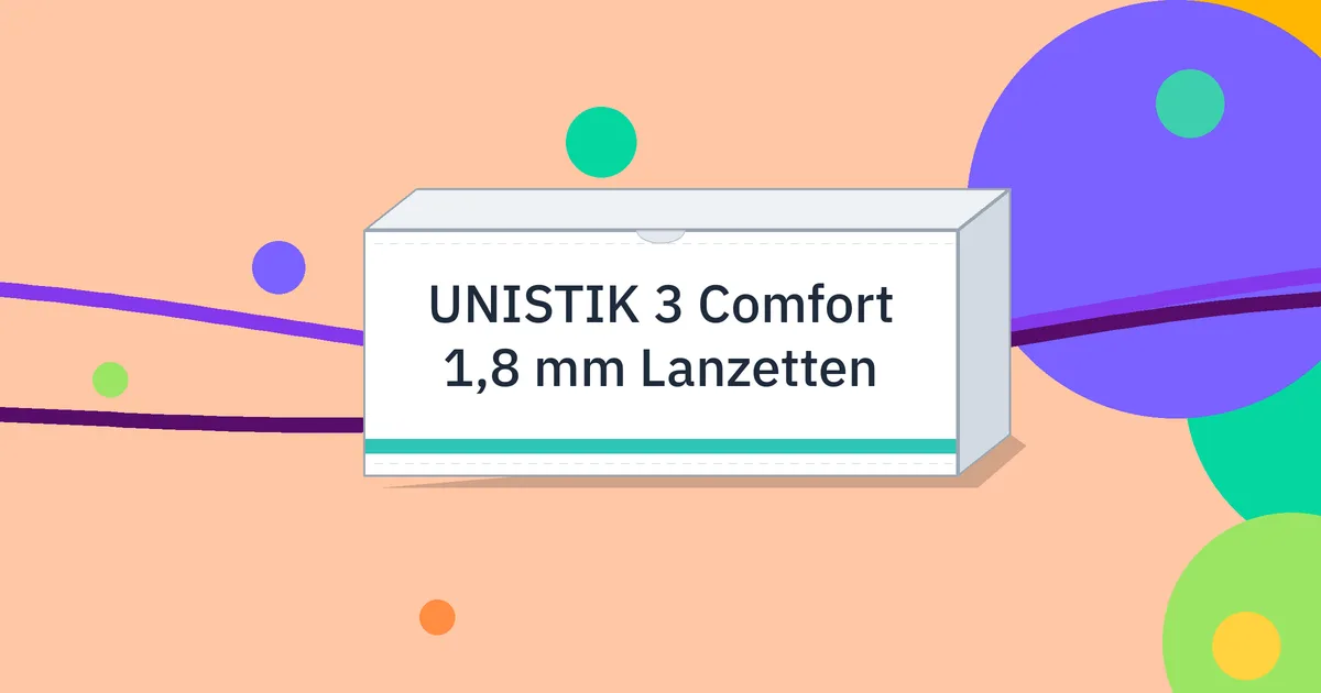 Symbolbild: Packung mit der Aufschrift UNISTIK 3 Comfort 1,8 mm Lanzetten (PZN 09728312) – Verfügbarkeit und Bezug in Apotheken in Frankfurt am Main