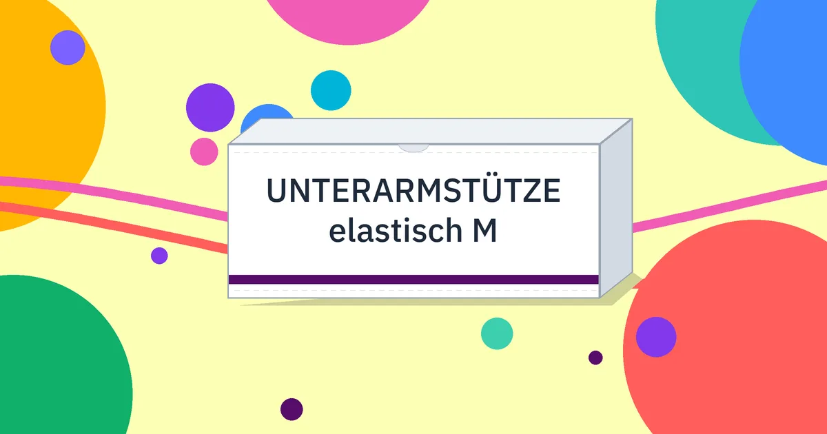 Symbolbild: Packung mit der Aufschrift UNTERARMSTÜTZE elastisch M (PZN 19070397) – Verfügbarkeit und Bezug in Apotheken in Frankfurt am Main