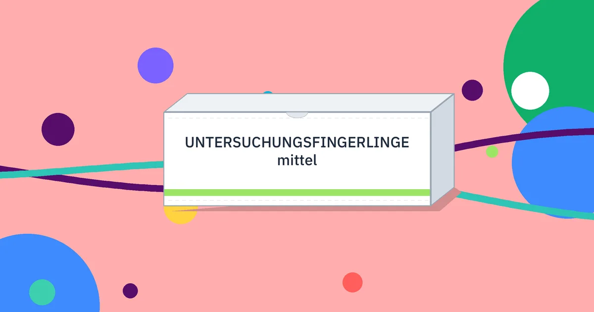 Symbolbild: Packung mit der Aufschrift UNTERSUCHUNGSFINGERLINGE mittel (PZN 02618342) – Verfügbarkeit und Bezug in Apotheken in Frankfurt am Main