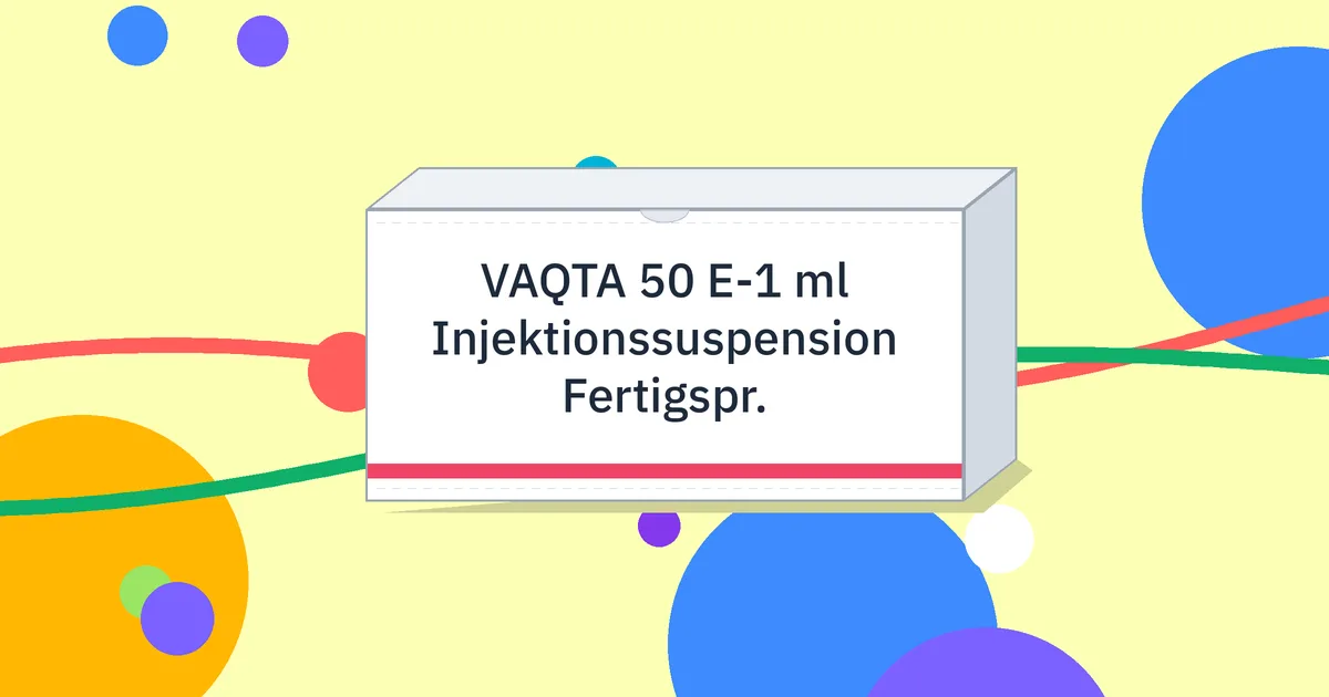 Symbolbild: Packung mit der Aufschrift VAQTA 50 E-1 ml Injektionssuspension Fertigspr. (PZN 04397767) – Verfügbarkeit und Bezug in Apotheken in Frankfurt am Main