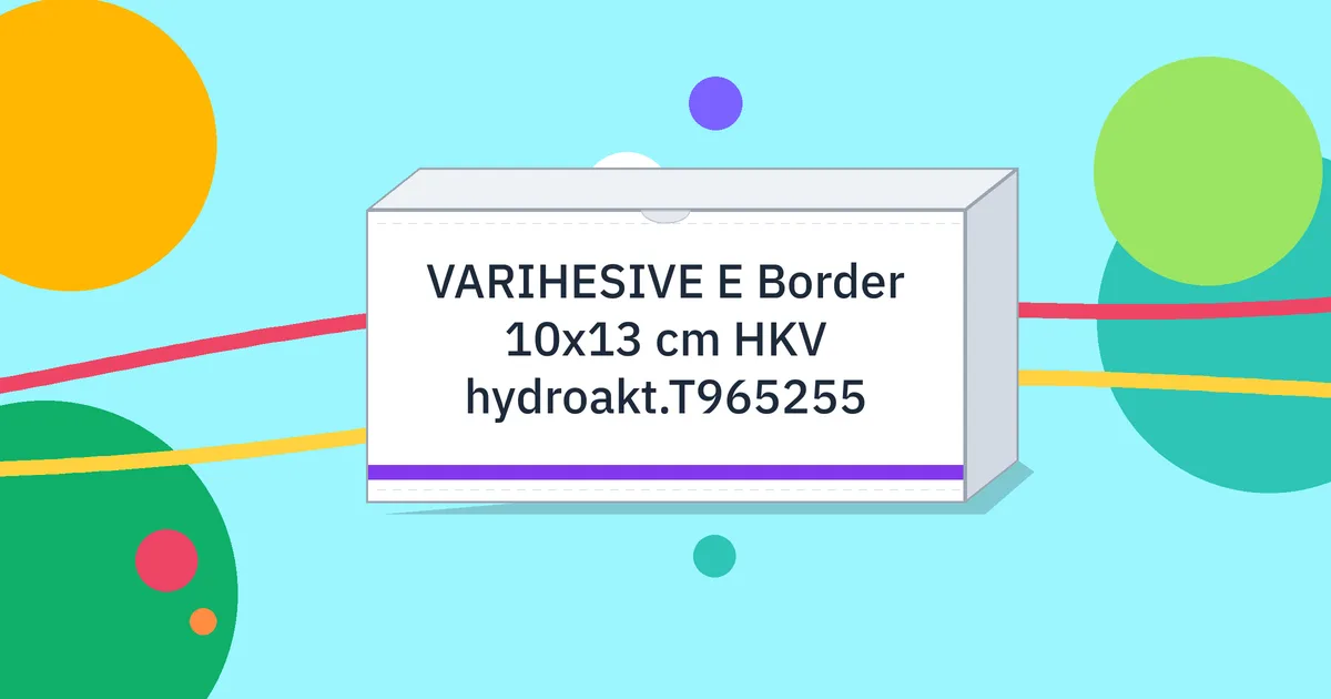 Symbolbild: Packung mit der Aufschrift VARIHESIVE E Border 10x13 cm HKV hydroakt.T965255 (PZN 01891219) – Verfügbarkeit und Bezug in Apotheken in Frankfurt am Main