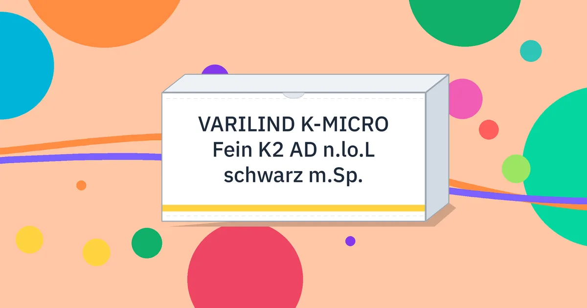 Symbolbild: Packung mit der Aufschrift VARILIND K-MICRO Fein K2 AD n.lo.L schwarz m.Sp. (PZN 20558980) – Verfügbarkeit und Bezug in Apotheken in Frankfurt am Main