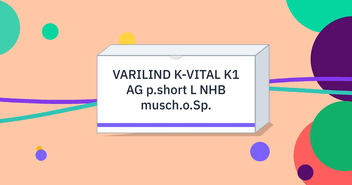 Symbolbild: Packung mit der Aufschrift VARILIND K-VITAL K1 AG p.short L NHB musch.o.Sp. (PZN 20564130) – Verfügbarkeit und Bezug in Apotheken in Frankfurt am Main