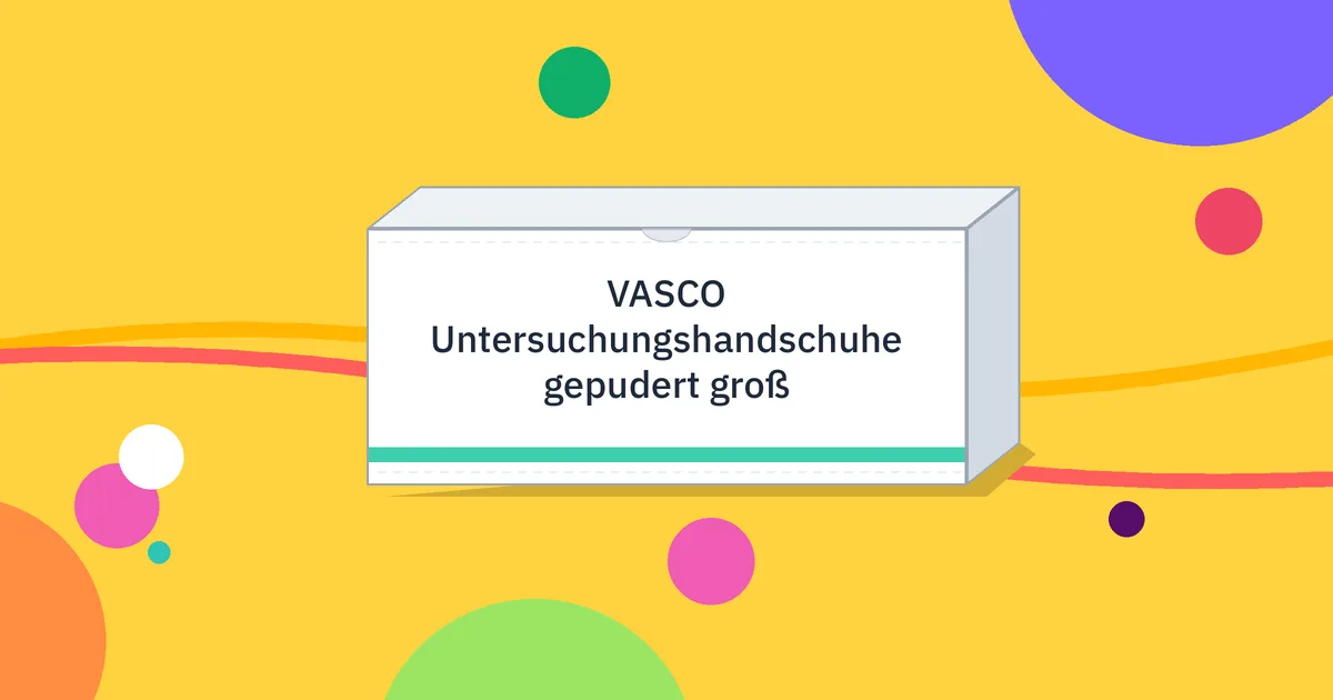 Symbolbild: Packung mit der Aufschrift VASCO Untersuchungshandschuhe gepudert groß (PZN 03429169) – Verfügbarkeit und Bezug in Apotheken in Frankfurt am Main