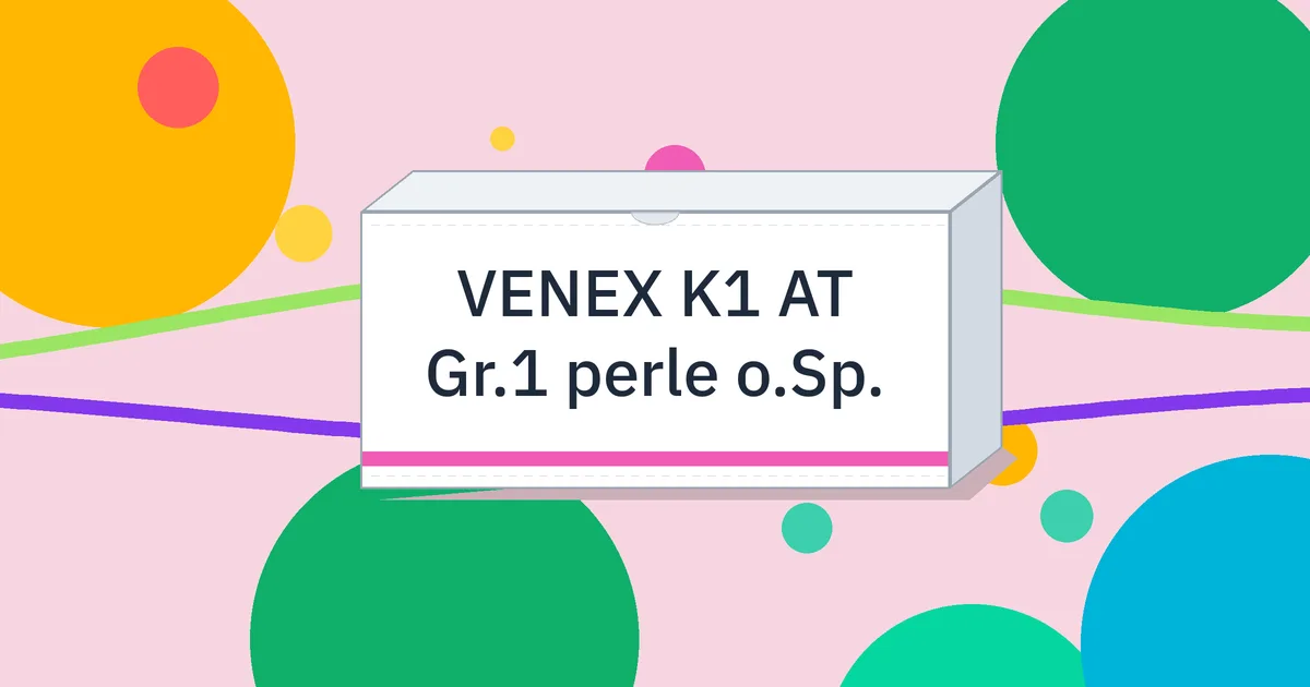 Symbolbild: Packung mit der Aufschrift VENEX K1 AT Gr.1 perle o.Sp. (PZN 03197606) – Verfügbarkeit und Bezug in Apotheken in Frankfurt am Main