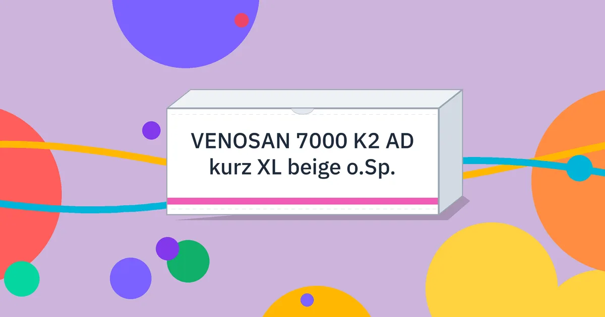 Symbolbild: Packung mit der Aufschrift VENOSAN 7000 K2 AD kurz XL beige o.Sp. (PZN 14434268) – Verfügbarkeit und Bezug in Apotheken in Frankfurt am Main