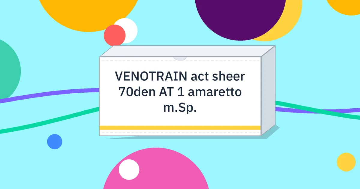 Symbolbild: Packung mit der Aufschrift VENOTRAIN act sheer 70den AT 1 amaretto m.Sp. (PZN 16206643) – Verfügbarkeit und Bezug in Apotheken in Frankfurt am Main