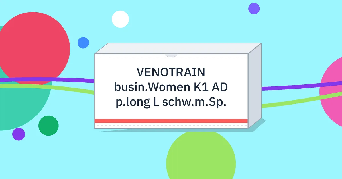 Symbolbild: Packung mit der Aufschrift VENOTRAIN busin.Women K1 AD p.long L schw.m.Sp. (PZN 10195507) – Verfügbarkeit und Bezug in Apotheken in Frankfurt am Main