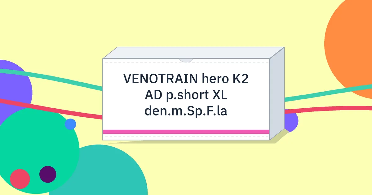 Symbolbild: Packung mit der Aufschrift VENOTRAIN hero K2 AD p.short XL den.m.Sp.F.la (PZN 19191209) – Verfügbarkeit und Bezug in Apotheken in Frankfurt am Main