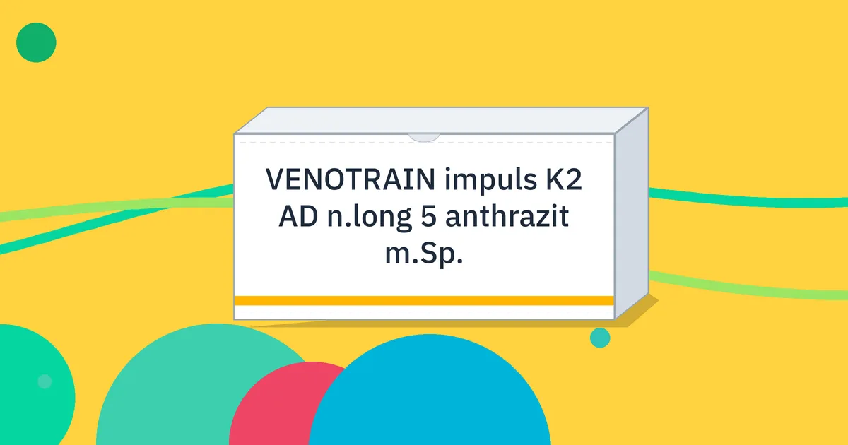 Symbolbild: Packung mit der Aufschrift VENOTRAIN impuls K2 AD n.long 5 anthrazit m.Sp. (PZN 15221758) – Verfügbarkeit und Bezug in Apotheken in Frankfurt am Main