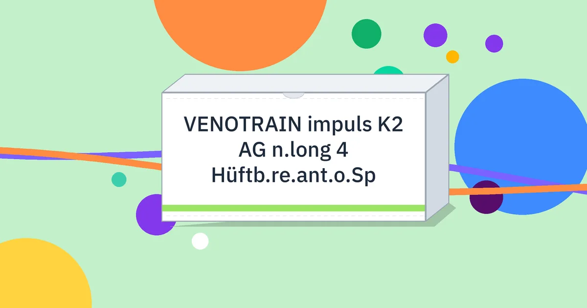 Symbolbild: Packung mit der Aufschrift VENOTRAIN impuls K2 AG n.long 4 Hüftb.re.ant.o.Sp (PZN 15217337) – Verfügbarkeit und Bezug in Apotheken in Frankfurt am Main