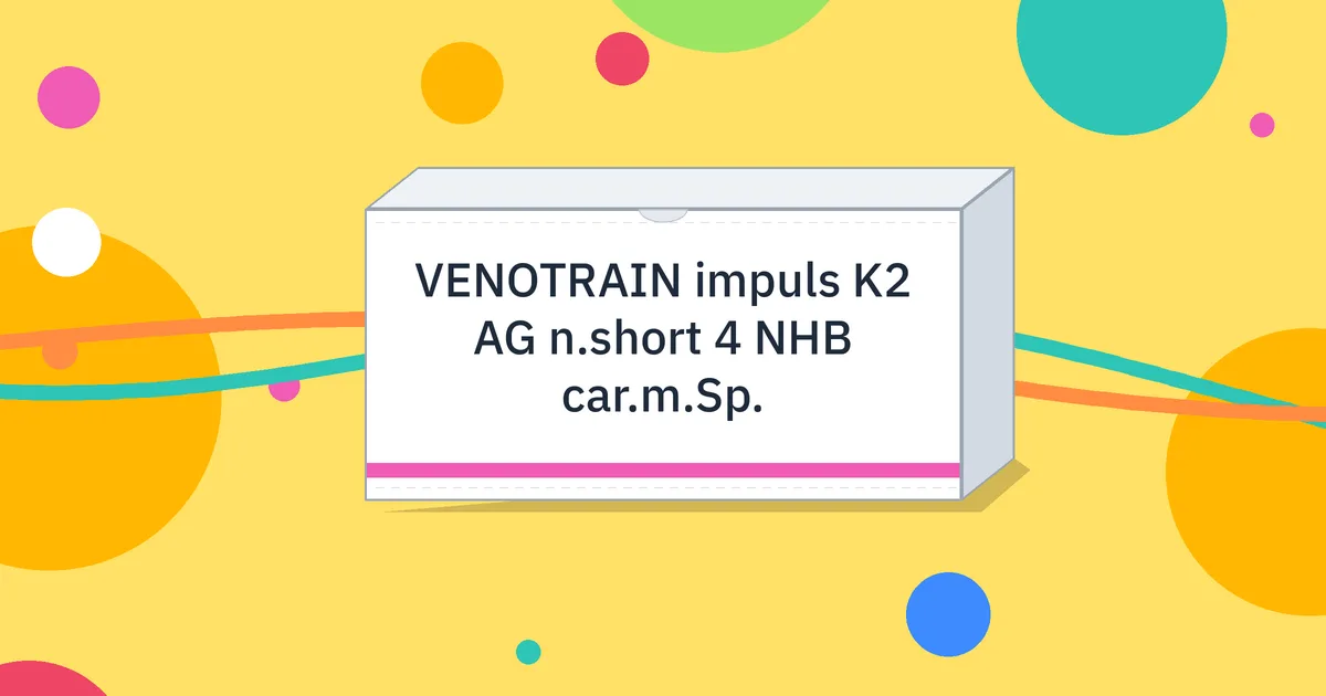 Symbolbild: Packung mit der Aufschrift VENOTRAIN impuls K2 AG n.short 4 NHB car.m.Sp. (PZN 00505585) – Verfügbarkeit und Bezug in Apotheken in Frankfurt am Main
