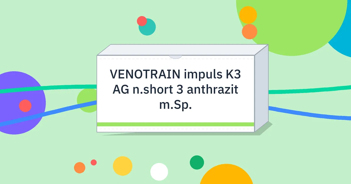Symbolbild: Packung mit der Aufschrift VENOTRAIN impuls K3 AG n.short 3 anthrazit m.Sp. (PZN 15213428) – Verfügbarkeit und Bezug in Apotheken in Frankfurt am Main