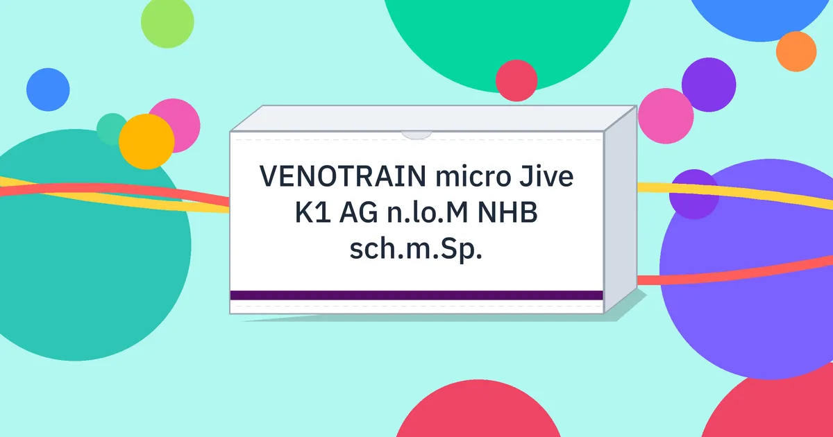 Symbolbild: Packung mit der Aufschrift VENOTRAIN micro Jive K1 AG n.lo.M NHB sch.m.Sp. (PZN 17768099) – Verfügbarkeit und Bezug in Apotheken in Frankfurt am Main