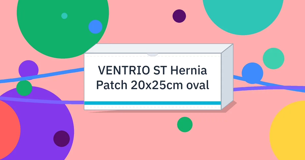 Symbolbild: Packung mit der Aufschrift VENTRIO ST Hernia Patch 20x25cm oval (PZN 09485111) – Verfügbarkeit und Bezug in Apotheken in Frankfurt am Main