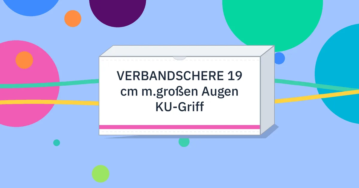 Symbolbild: Packung mit der Aufschrift VERBANDSCHERE 19 cm m.großen Augen KU-Griff (PZN 09063545) – Verfügbarkeit und Bezug in Apotheken in Frankfurt am Main