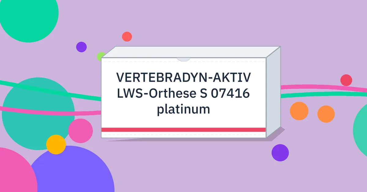 Symbolbild: Packung mit der Aufschrift VERTEBRADYN-AKTIV LWS-Orthese S 07416 platinum (PZN 05542993) – Verfügbarkeit und Bezug in Apotheken in Frankfurt am Main