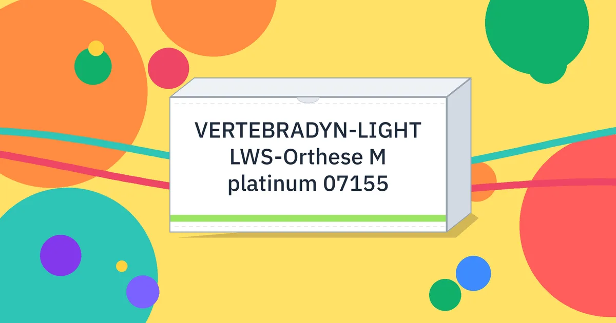 Symbolbild: Packung mit der Aufschrift VERTEBRADYN-LIGHT LWS-Orthese M platinum 07155 (PZN 10200450) – Verfügbarkeit und Bezug in Apotheken in Frankfurt am Main